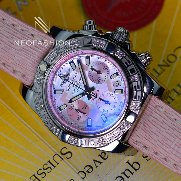 Breitling Chronomat B01 41mm Pink MOP Dial Diamond Bezel Limited 100pc ...