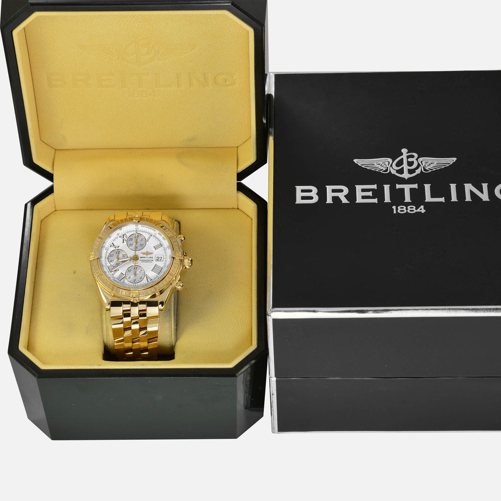 Breitling Crosswind Chronograph Solid 18K Gold White Dial Watch K13355 ...