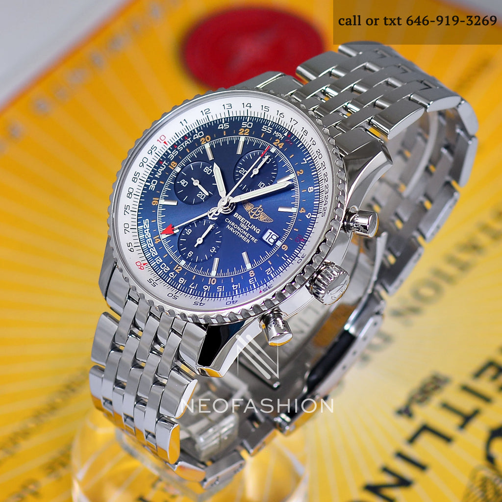 Breitling Navitimer World GMT 2nd Time Zone 46mm Watch A24322 Blue Dia ...