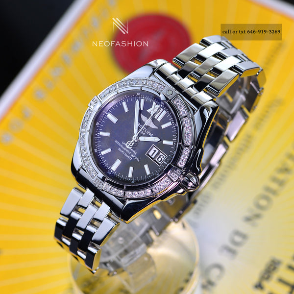 Breitling Cockpit 41 Automatic Big Date Factory VVS Diamond Bezel A493 ...