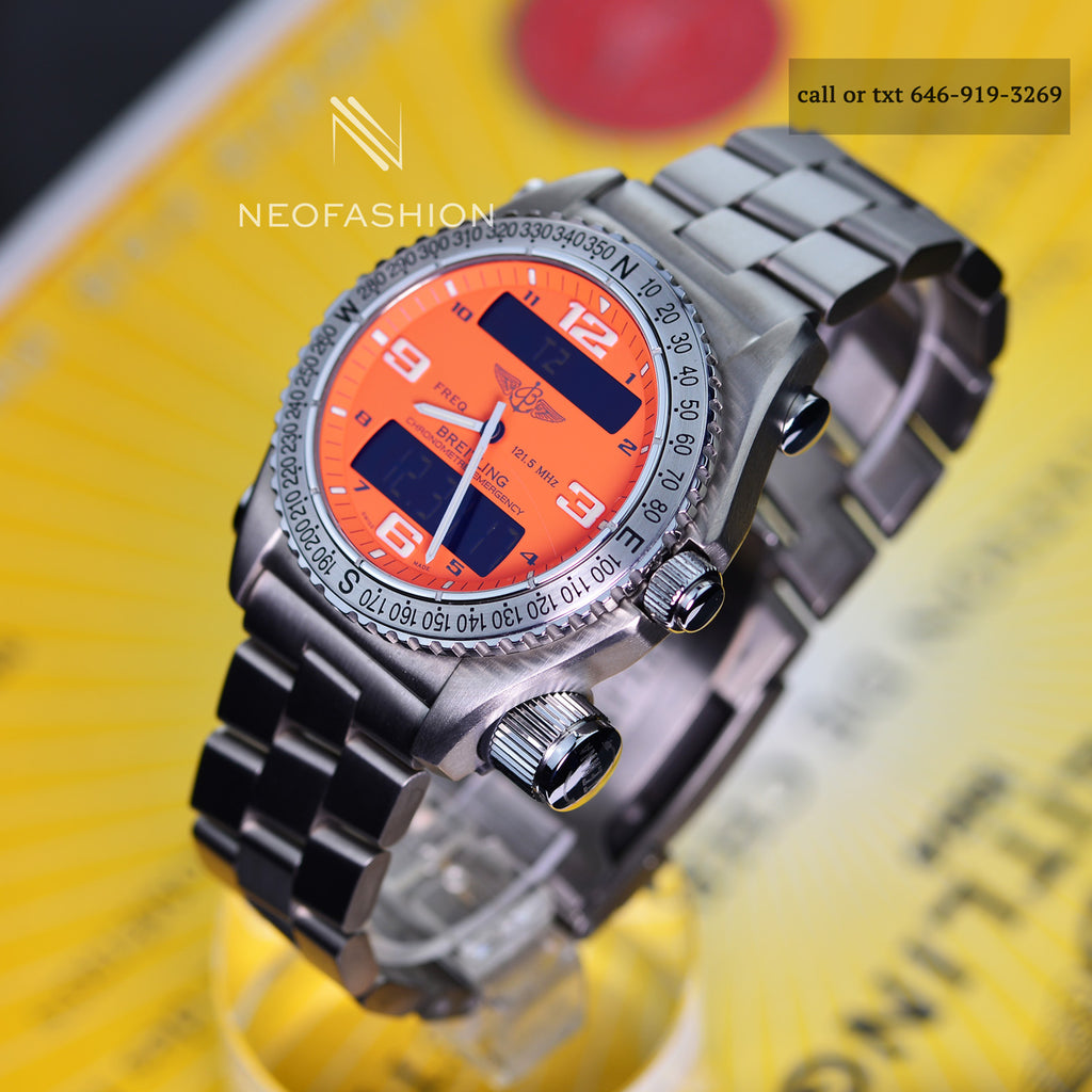 Breitling Emergency 42mm Orange Dial Titanium Mens Watch E76321 - Dan L