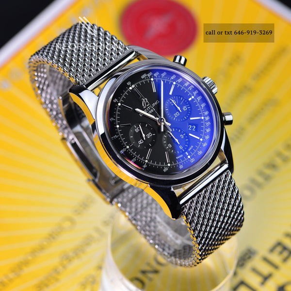 Breitling Transocean Chronograph Black Dial Mesh Bracelet Mens Watch A ...