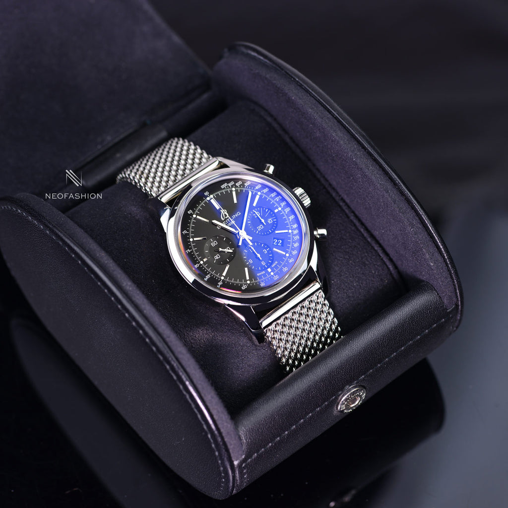 Breitling Transocean Chronograph Black Dial Mesh Bracelet Mens Watch A ...